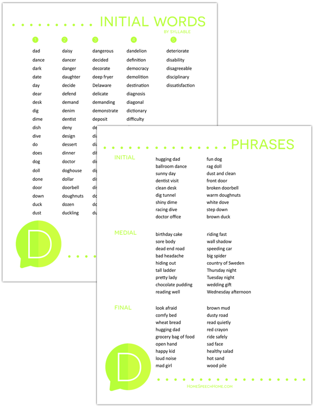 Printable Speech Therapy Flashcards for Kids & Adults - D Sound ...