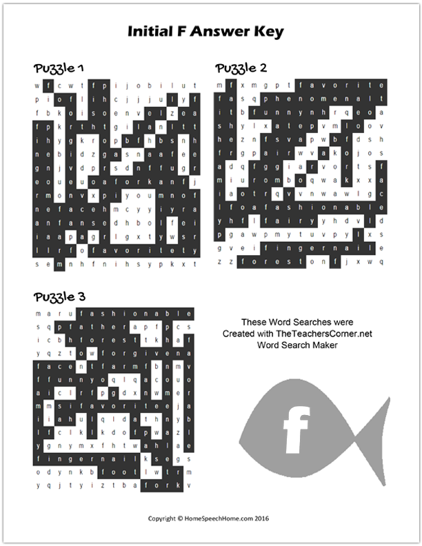 F Articulation Word Search – HomeSpeechHome
