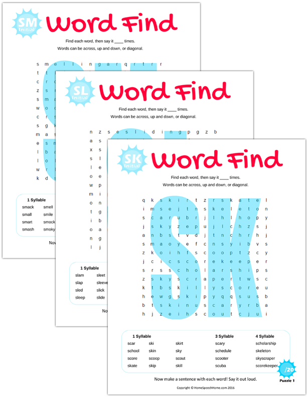 S & S Blend Articulation Word Search – HomeSpeechHome