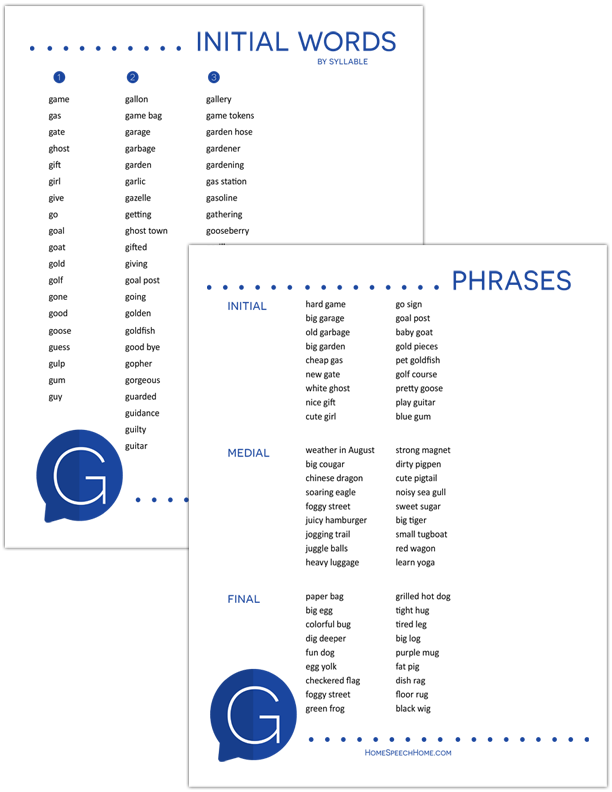 Printable Speech Therapy Flashcards for Kids & Adults - G Sound ...