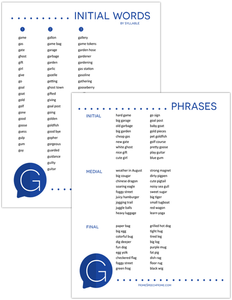 Printable Speech Therapy Flashcards for Kids & Adults - G Sound ...