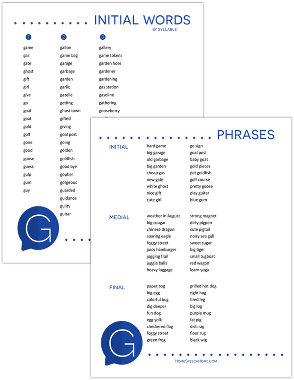 Printable Speech Therapy Flashcards for Kids & Adults - G Sound ...