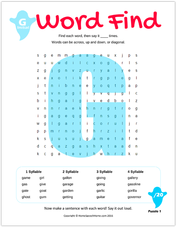 G Articulation Word Search – HomeSpeechHome