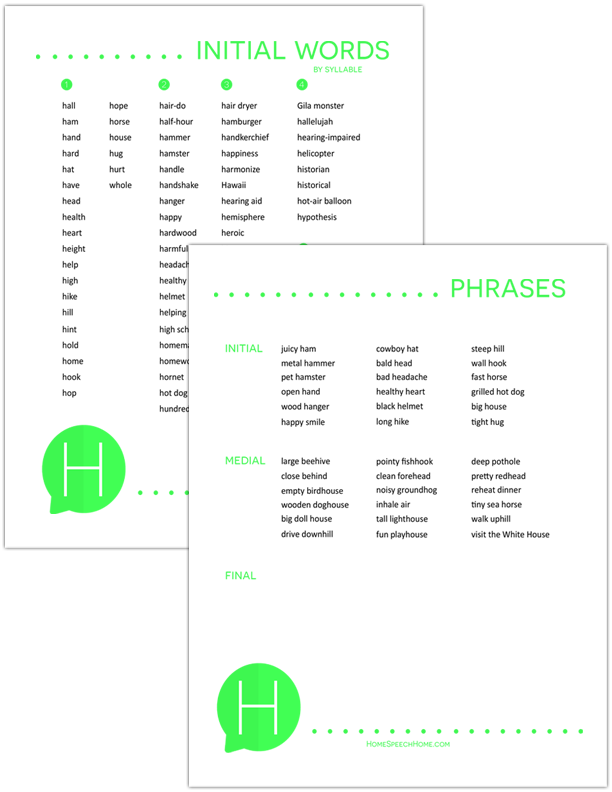 Printable Speech Therapy Flashcards for Kids & Adults - H Sound ...