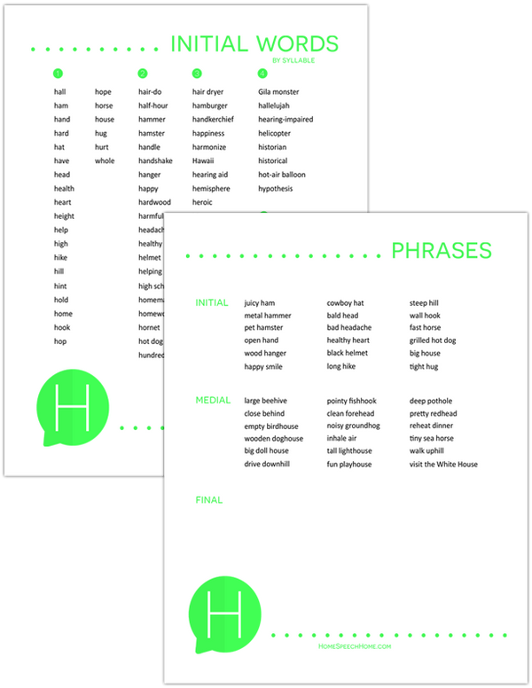 Printable Speech Therapy Flashcards for Kids & Adults - H Sound ...