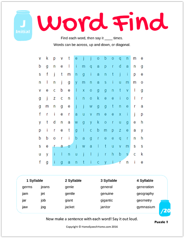 J Articulation Word Search – HomeSpeechHome