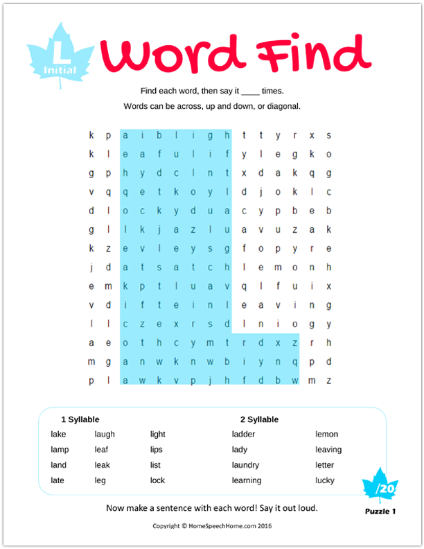 L & L Blend Articulation Word Search – HomeSpeechHome