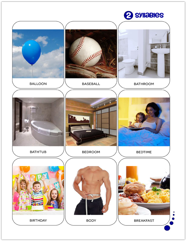 Multi-Syllabic Word Printable Flashcards for Speech Therapy practice ...