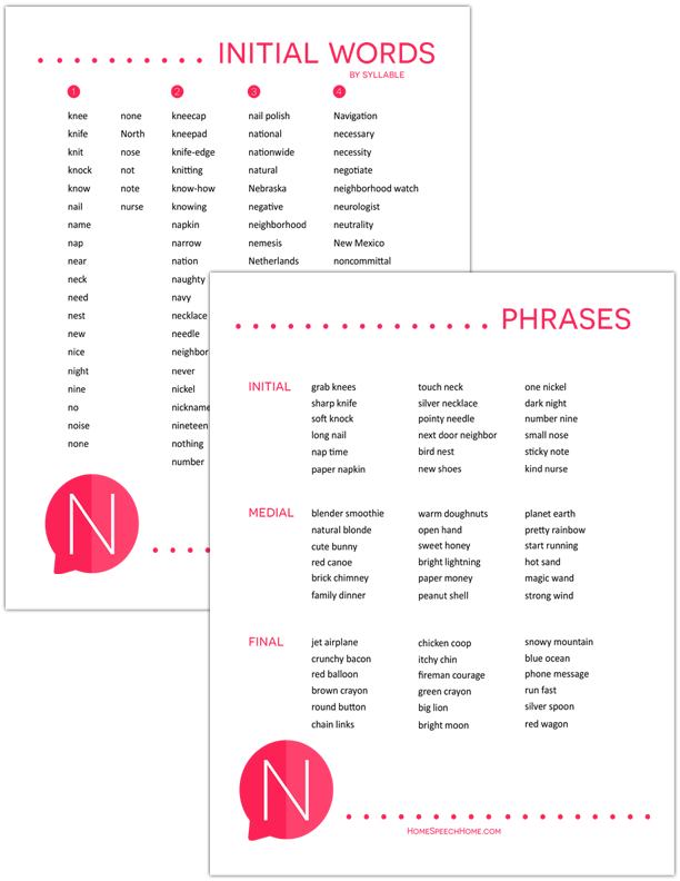 Printable Speech Therapy Flashcards for Kids & Adults - N Sound ...