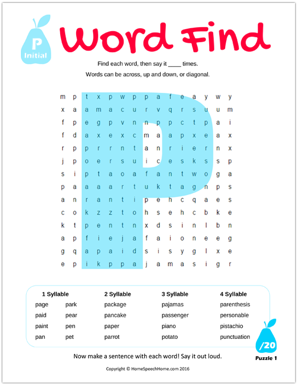 P Articulation Word Search – HomeSpeechHome