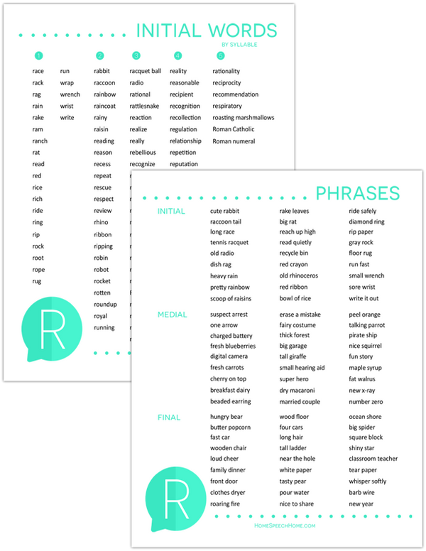 Printable Speech Therapy Flashcards for Kids & Adults - R Sound ...