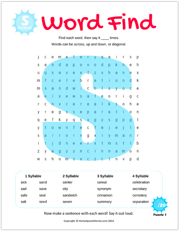 S & S Blend Articulation Word Search – HomeSpeechHome