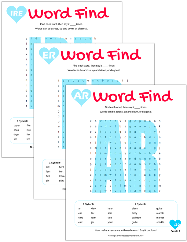 Vocalic R Articulation Word Search – HomeSpeechHome