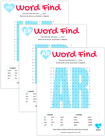 Vocalic R Articulation Word Search – HomeSpeechHome