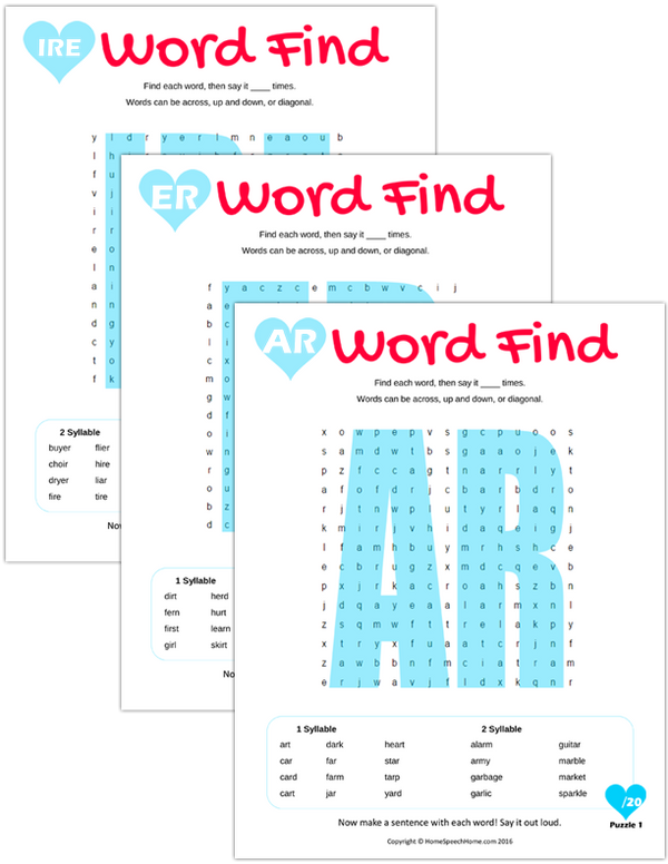 Vocalic R Articulation Word Search – HomeSpeechHome