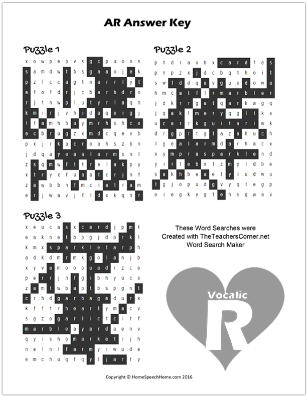 Vocalic R Articulation Word Search – HomeSpeechHome