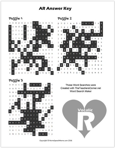 Vocalic R Articulation Word Search – HomeSpeechHome