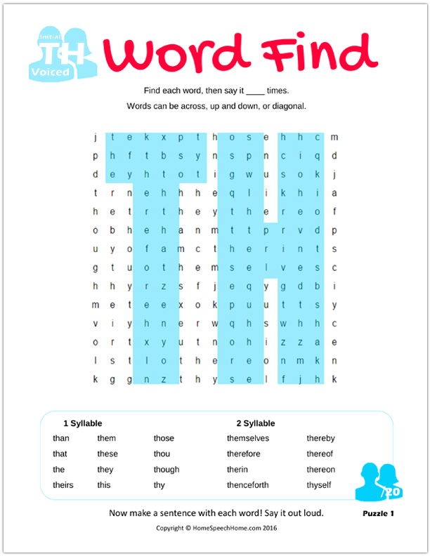 Voiced TH Articulation Word Search – HomeSpeechHome