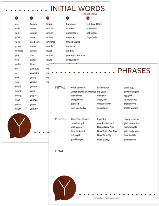 Printable Speech Therapy Flashcards for Kids & Adults - Y Sound ...